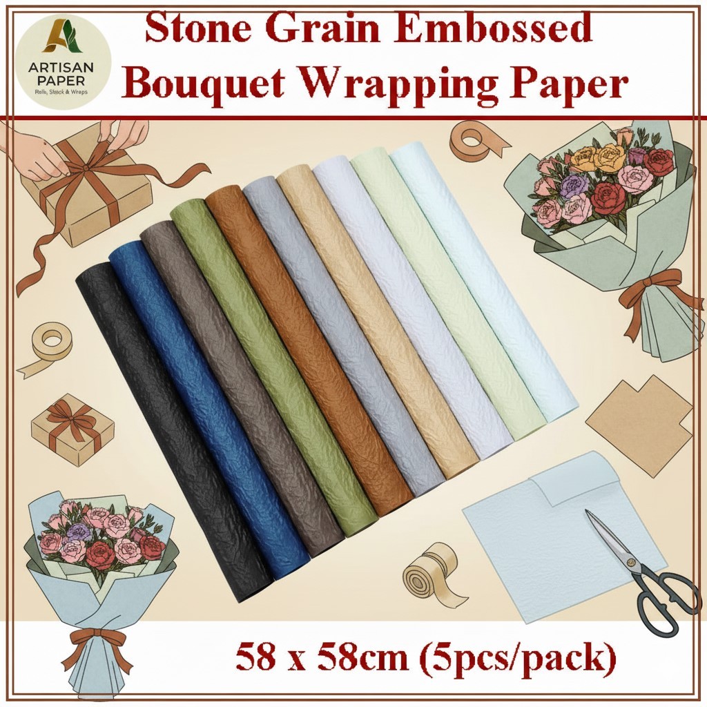 SG Stone Grain Embossed Bouquet Wrap (58x58cm 5pcs) | Luxury Flower ...