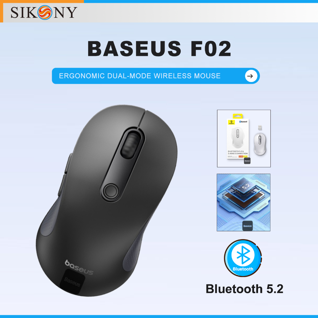 Baseus F02 Ergonomic Dual-Mode Wireless Mouse Bluetooth 5.2 | Shopee ...