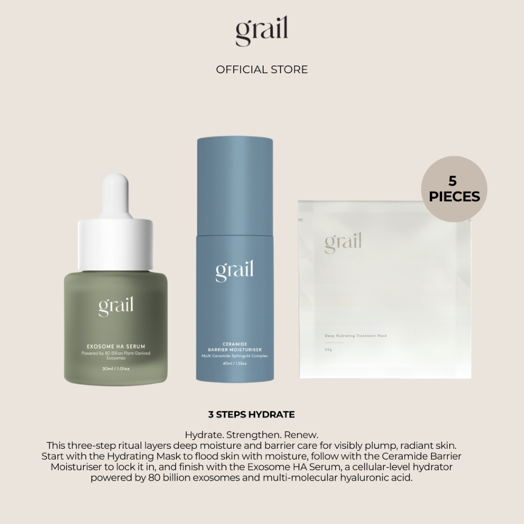 Grail Skincare 3‑Step Hydration Bundle – Sheet Mask, Exosome HA Serum ...