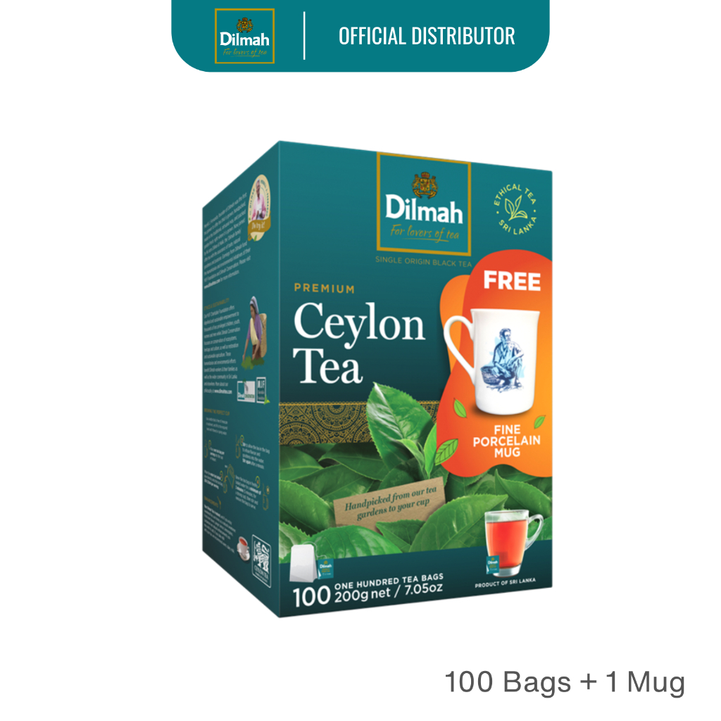 Dilmah Premium Ceylon Black Tea - 100 Tea Bags with Porcelain Mug ...