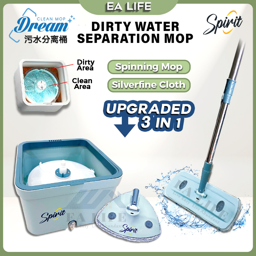 NEW SPIRIT Dream Clean Mop Dirty & Clean Water Separation Spin Mop 180 ...