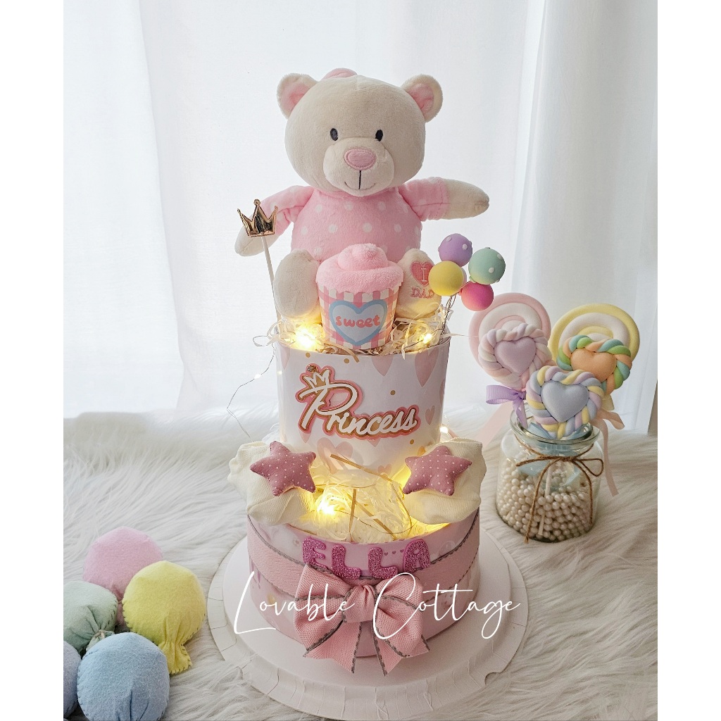 Pink Bear Diaper cake baby shower gift hamper newborn 100days present ...