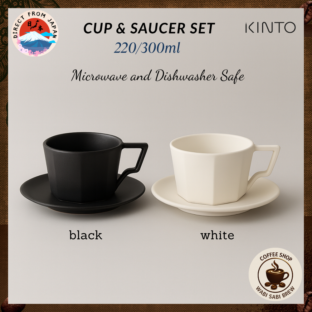 KINTO OCT Cup & Saucer Set — 220/300ml, black/white, microwave-safe. | Shopee Singapore