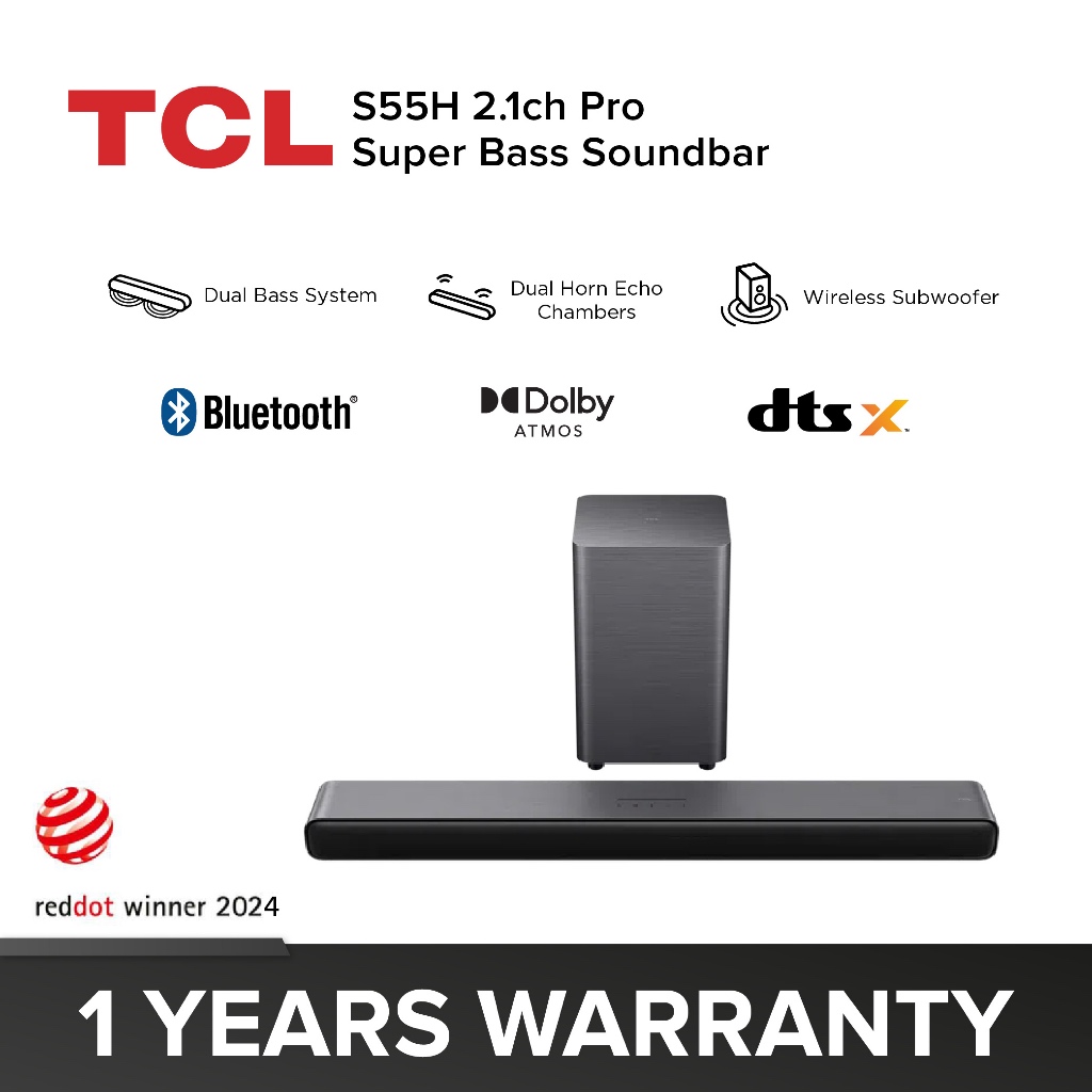 TCL S55H 2.1ch Pro Super Bass Soundbar S Series |Dual Bass System ...