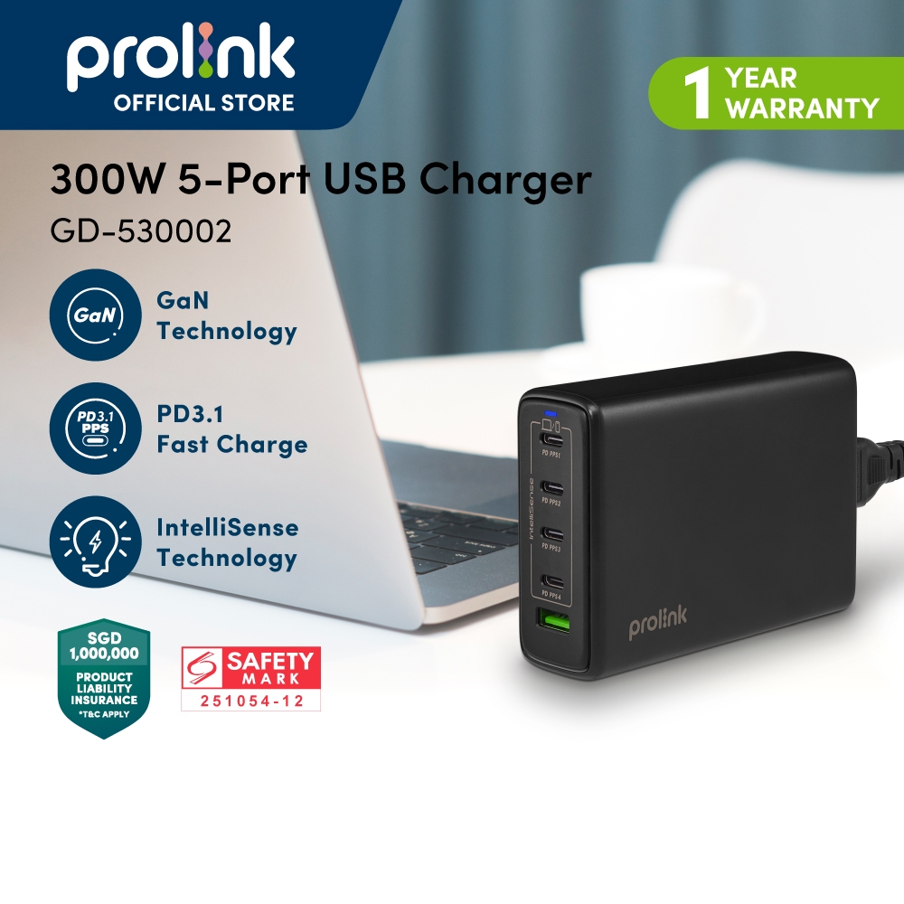 Prolink 300W 5-Port GaN USB Desktop Charger (PD3.1- Charge laptop ...