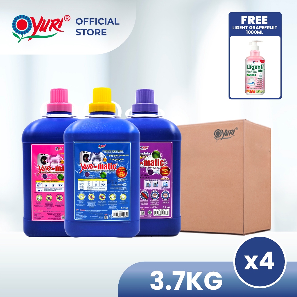 [Carton Deal] Yuri-matic Laundry Liquid Detergent 3.7Kg x4 (FOC Ligent ...