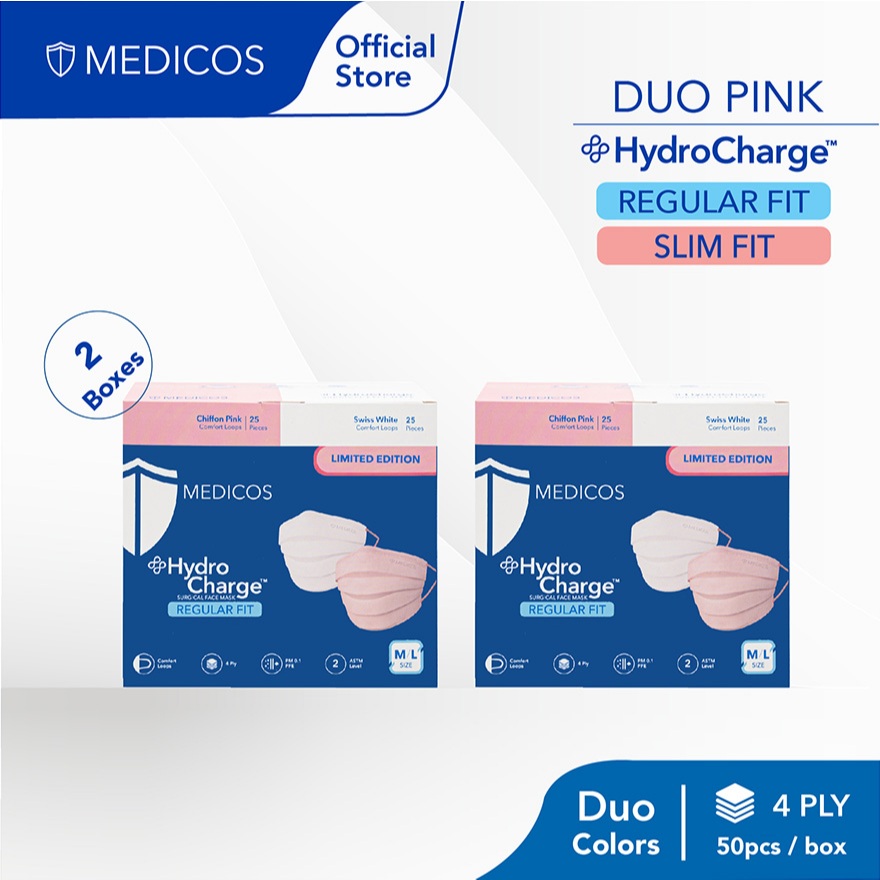 MEDICOS HydroChargeTM 4 Ply Surgical Face Mask Regular/Slim Fit - Duo ...