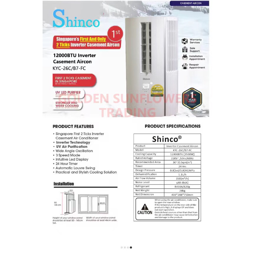 Shinco Brand new 12000btu inverter window casement aircon. Provide ...