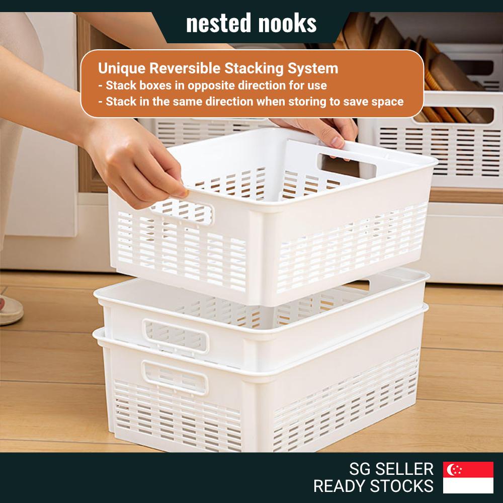 Smart Stackable Design Plastic Storage Box Basket Container with Handle ...