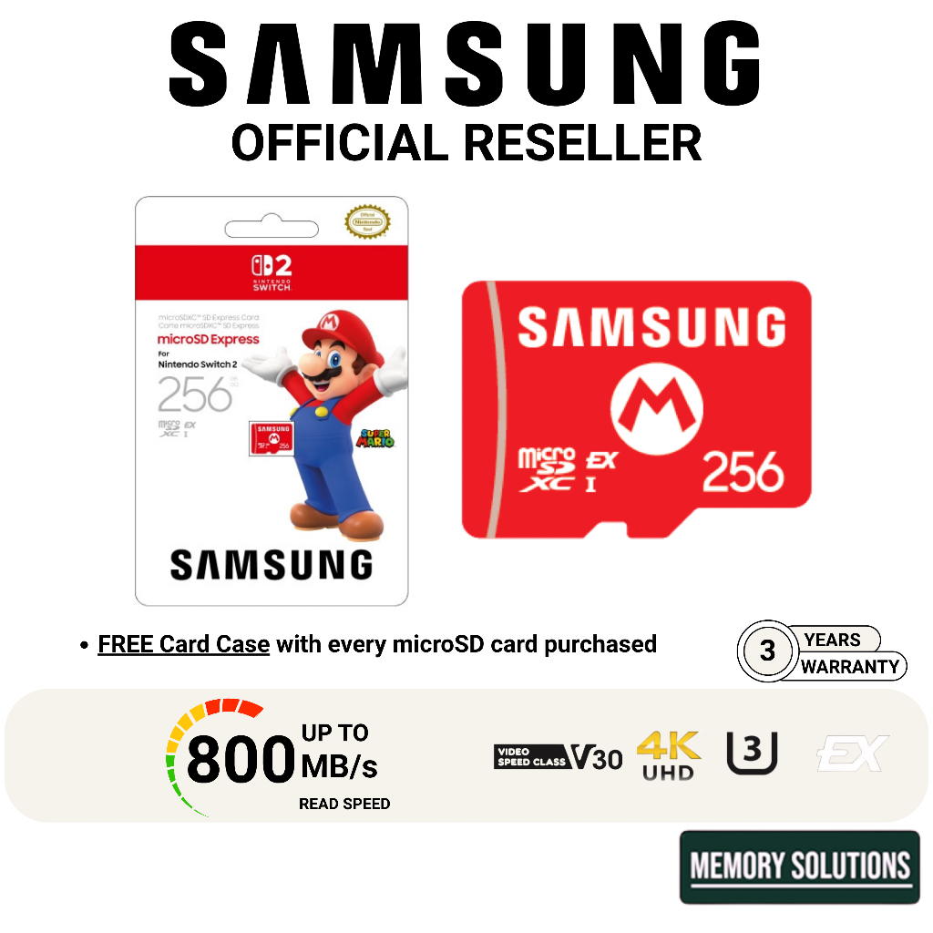 Nintendo Switch 2 Samsung microSD Express Card 256GB Mario Edition ...