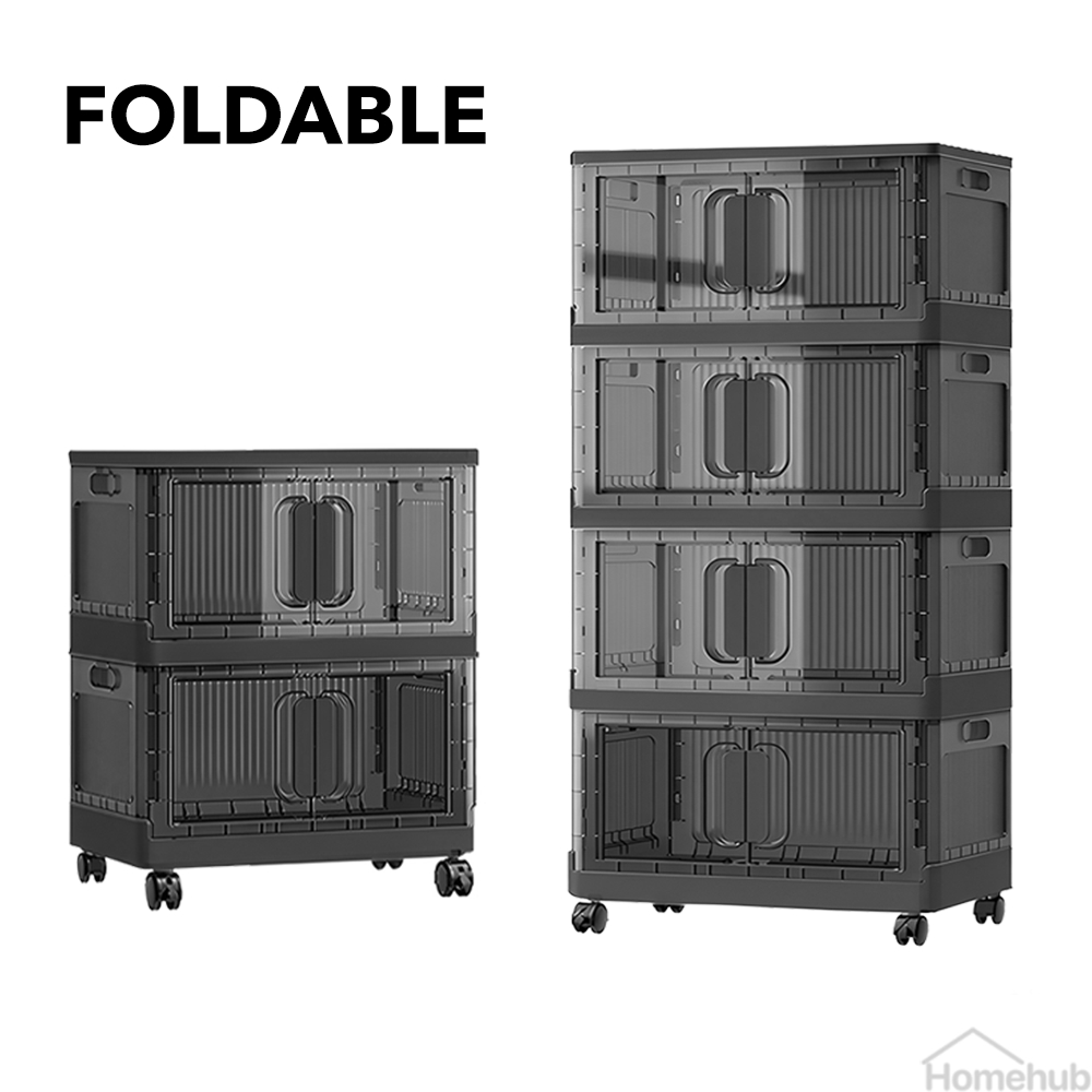 Homehub Foldable Cabinet Plastic Storage Black Cupboard Movable With ...