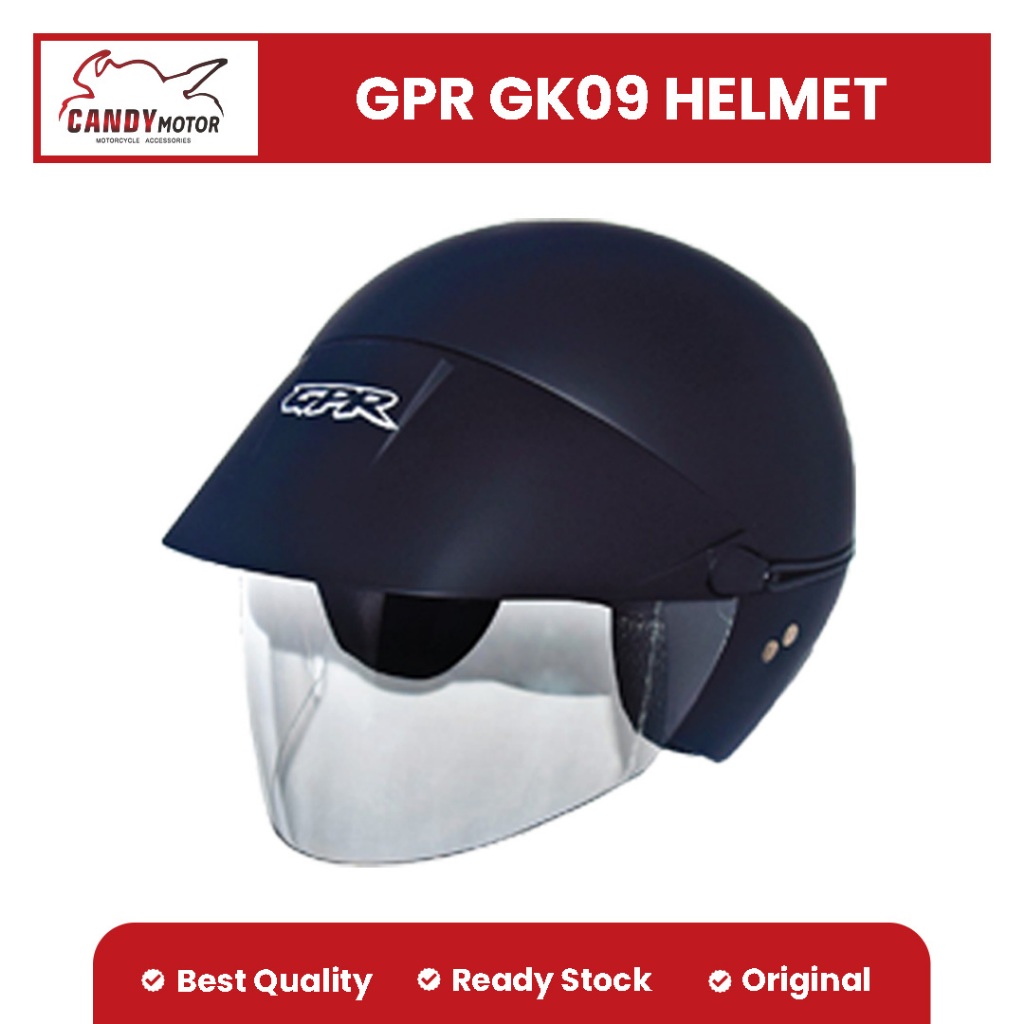 GPR GK09 Retro Half Face Helmet Long Clear Visor SNI | Shopee Singapore