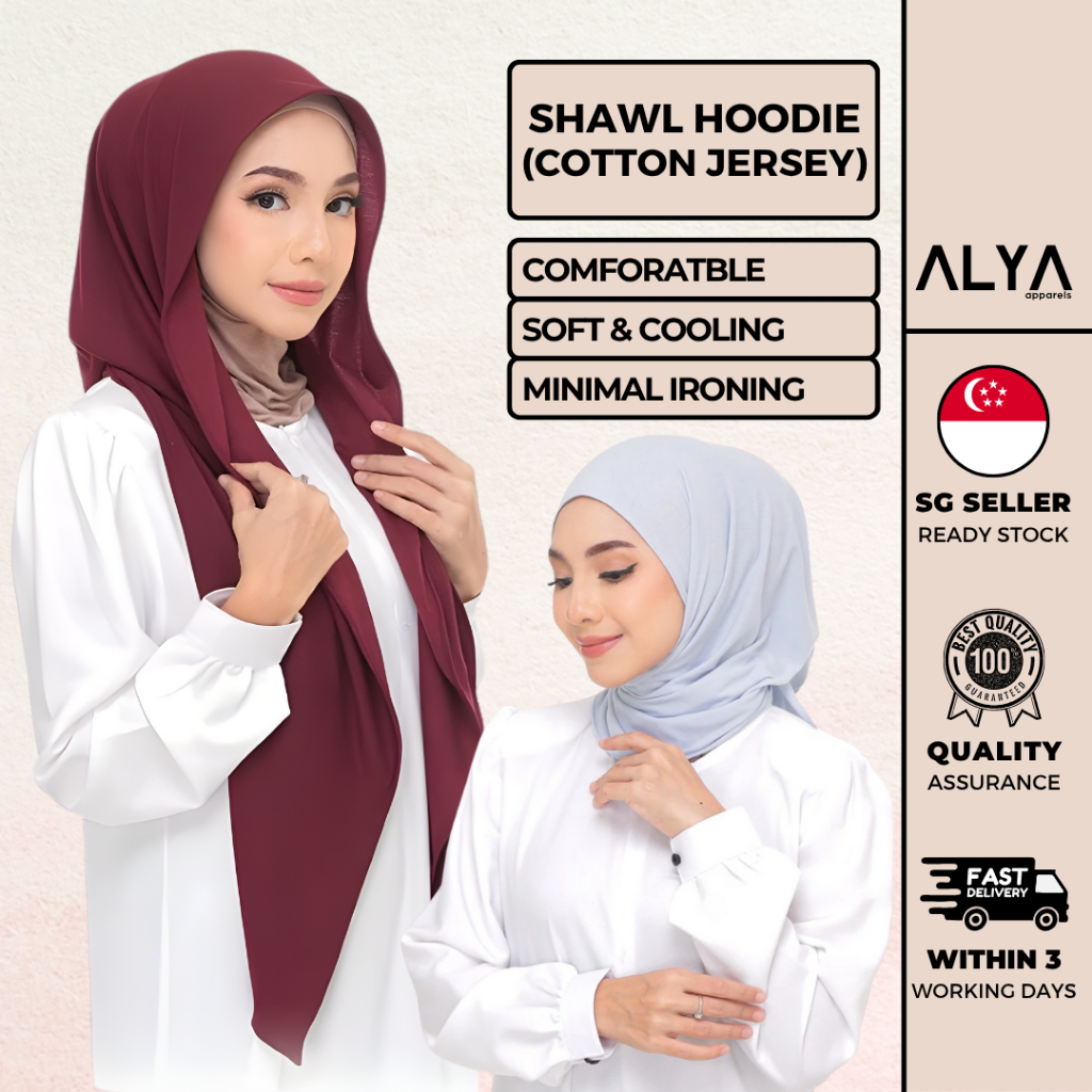 Shawl Hoodie Cotton Jersey ( Alya Apparels Premium Pinless Tudung Lazy ...