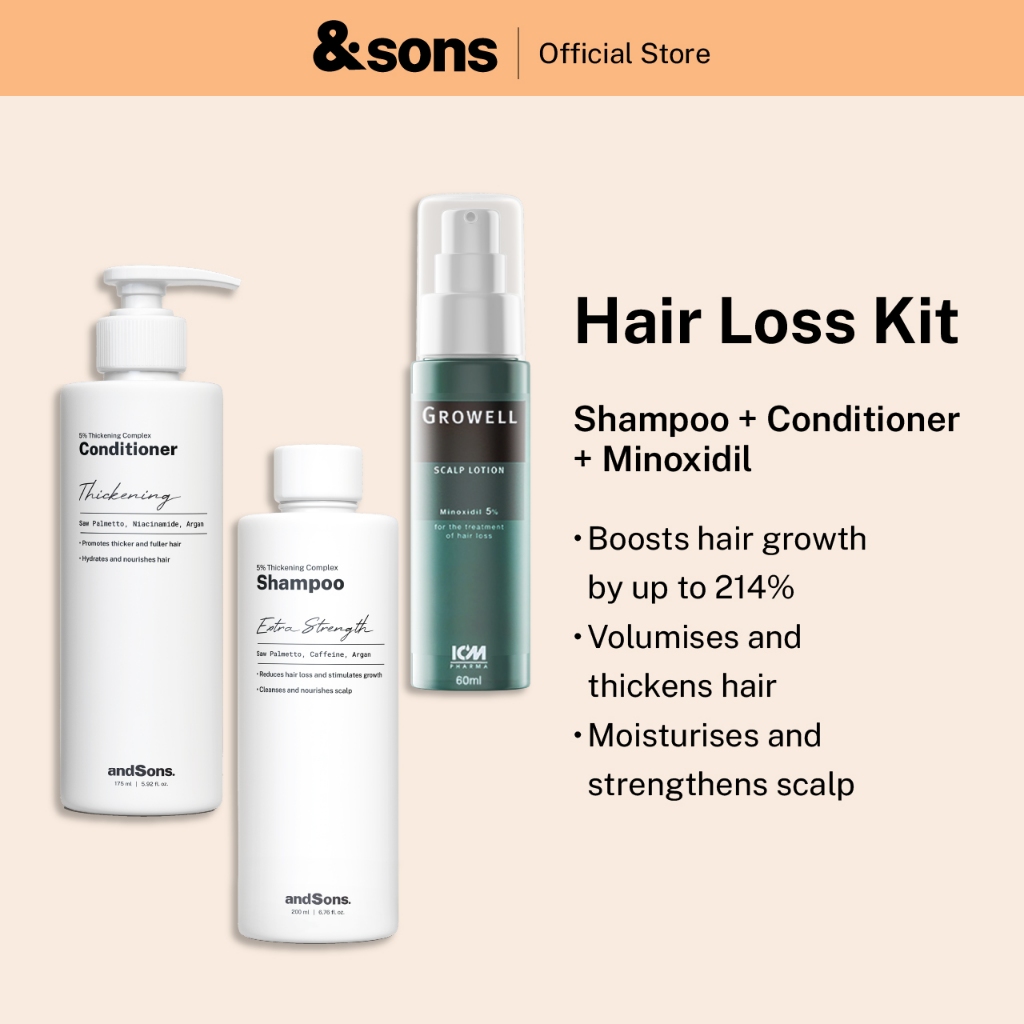 andSons Hair Loss Kit (Growell Scalp Lotion 5% Minoxidil 60ml + Hair ...