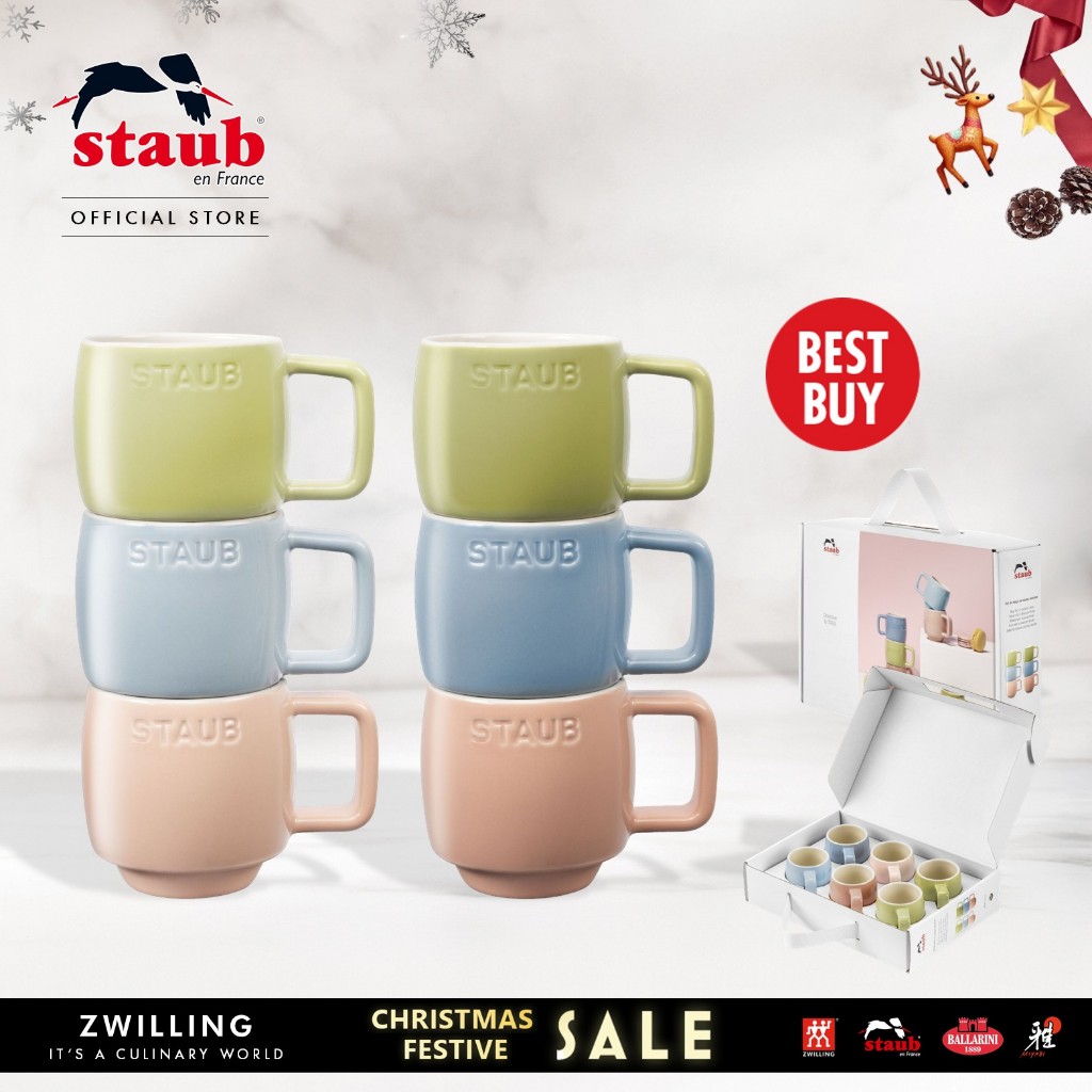 STAUB Ceramic Macaron Set of 6 Pastel Colour Espresso Cups 100ml ...