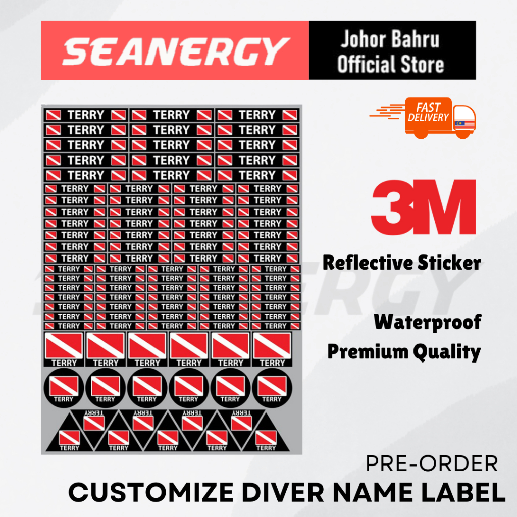 (PRE-ORDER)Print Your Name Dive Label Waterproof Sticker Label Diver's ...