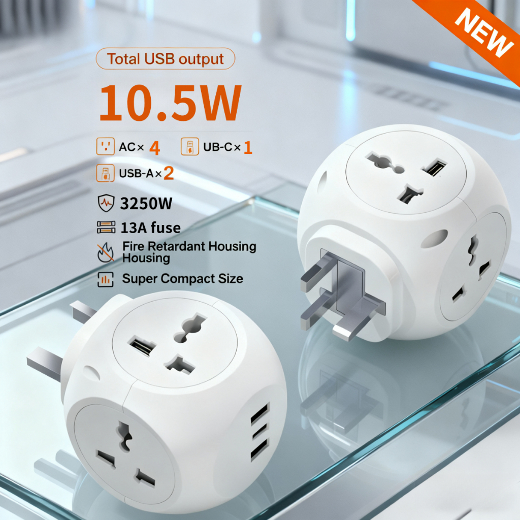 New Portable 7-in-1 Socket, 4-Way Fast Power Adapter, UK Universal ...