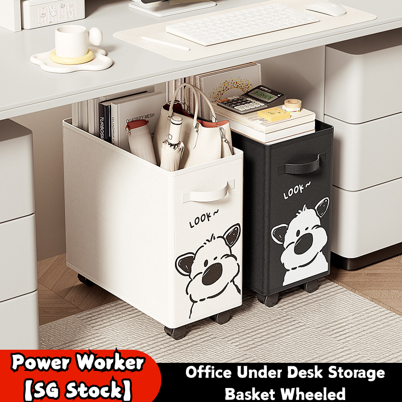 【SG Stock】Foldable Office Under Desk Trolley Storage Basket Wheeled ...
