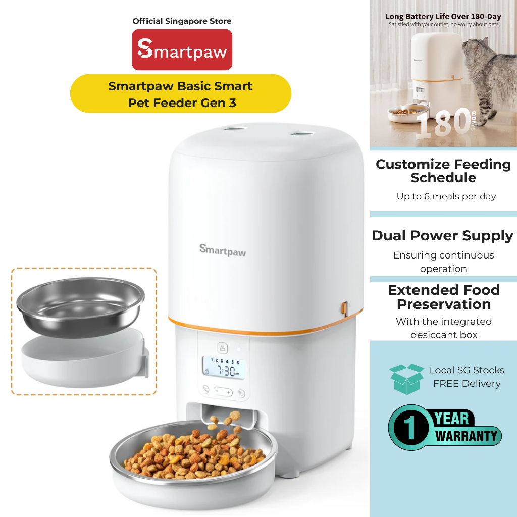 SMARTPAW Basic Pet Feeder Gen 3 | 4L Capacity + Dual Power for Cats ...