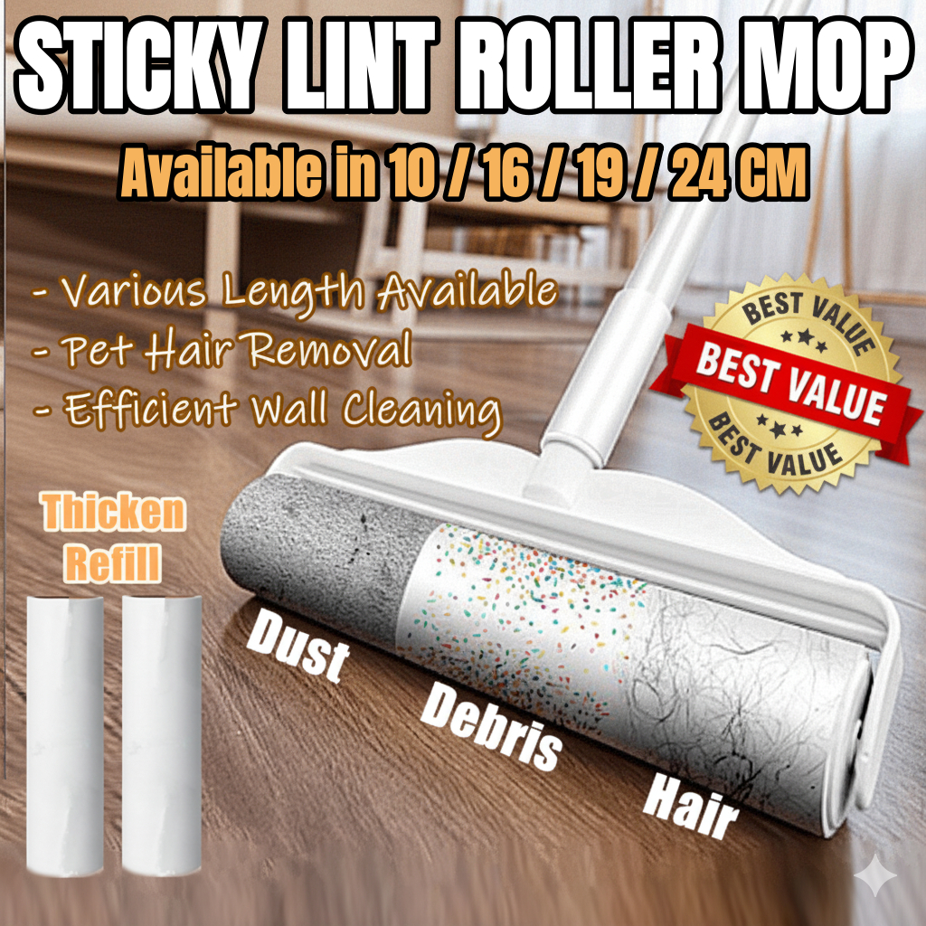 SG Sticky Lint Roller Mop | Strong Sticky Roller & Refill 10/16/19/24cm ...
