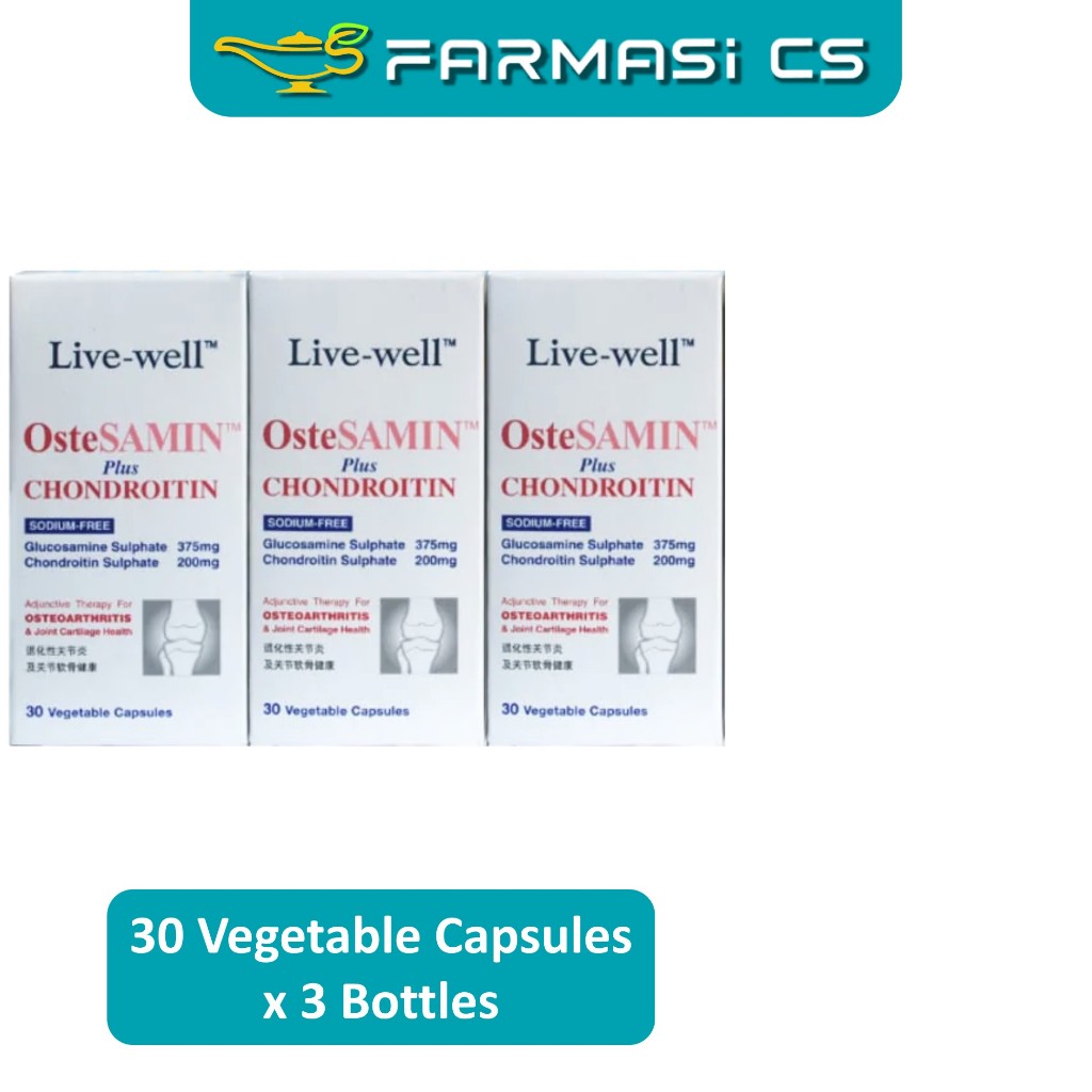 LIVE-WELL OsteSAMIN plus Chondroitin 30 Vegetable Capsules x 3 Bottles ...