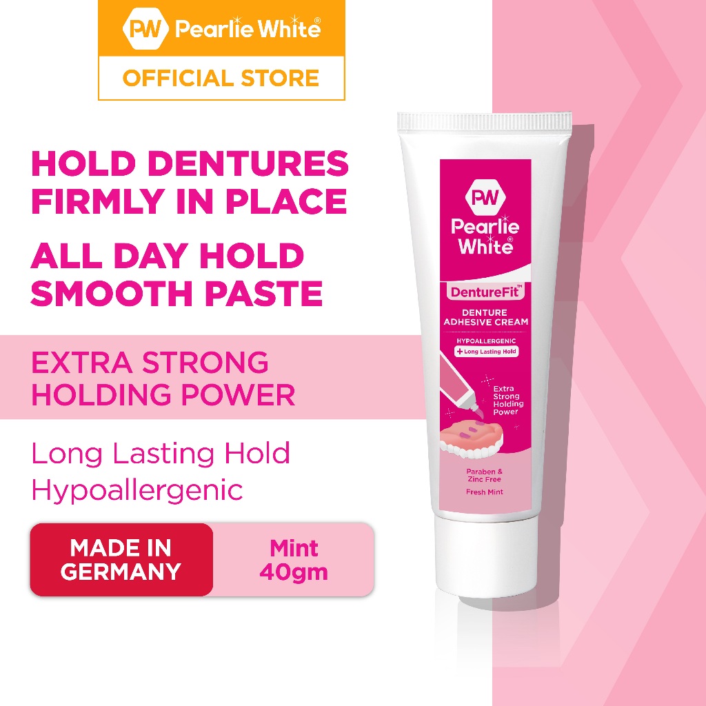 Pearlie White DentureFit Denture Adhesive Cream 40g - Holds Denture in ...
