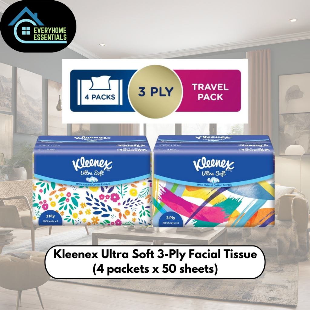 KLEENEX Ultra Soft 3-Ply Facial Tissue (4 packets x 50 sheets) | Shopee ...