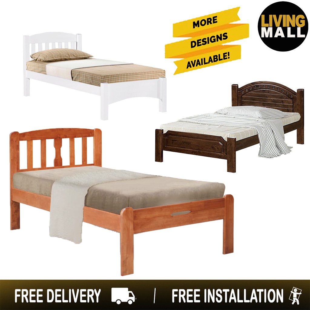 Living Mall Jolie Series Single and Super Single Solid Rubber Wood Bed ...