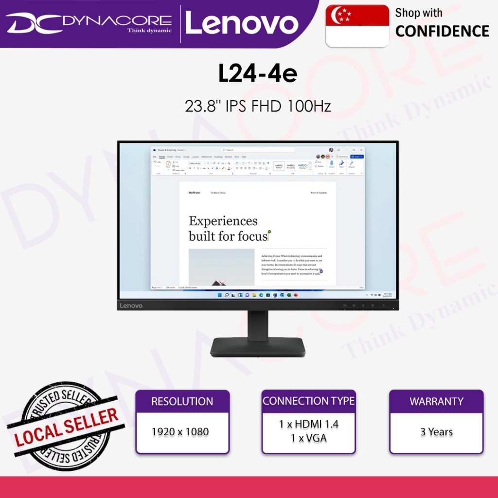 Lenovo L24-4e 23.8" IPS FHD 100Hz Monitor | Shopee Singapore