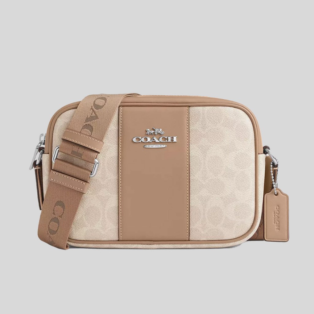 COACH Jamie Camera Bag In Signature Canvas With Stripe Sand/Taupe CZ185 ...