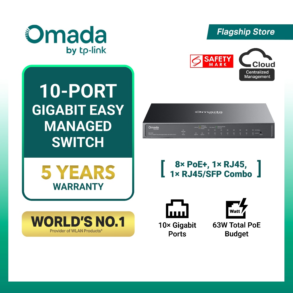 TP-Link ES210GP Omada 10-Port Gigabit Easy Managed Switch with 8-Port ...