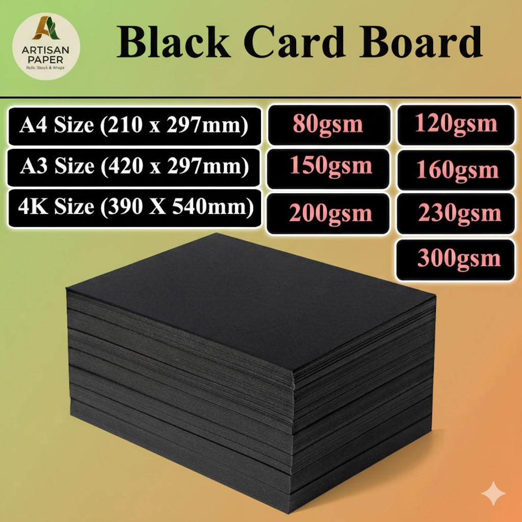 SG Seller Black Cardboard 80-300gsm A4/A3/4K | Thick Paper for Drawing ...