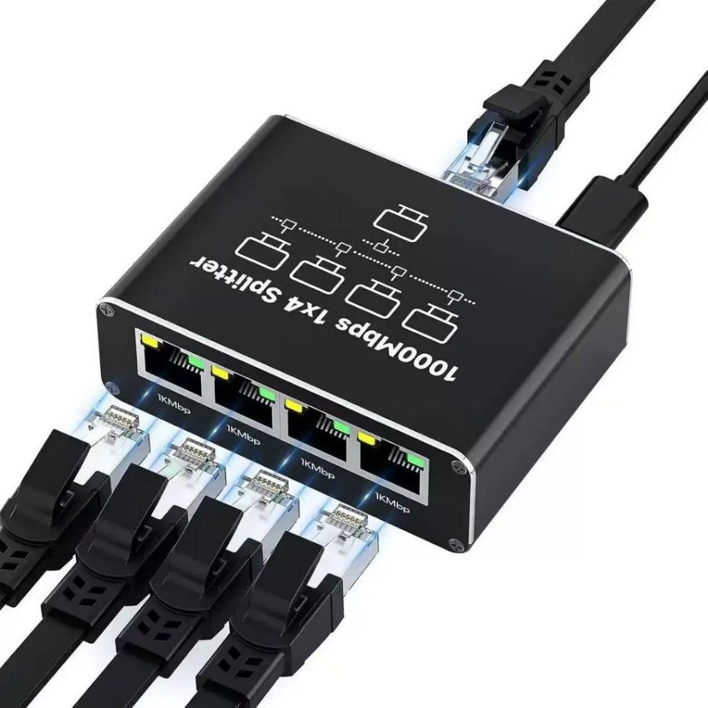 RJ45 1‑to‑2/3/4 Gigabit Ethernet Network Cable Splitter – 1000Mbps, USB ...