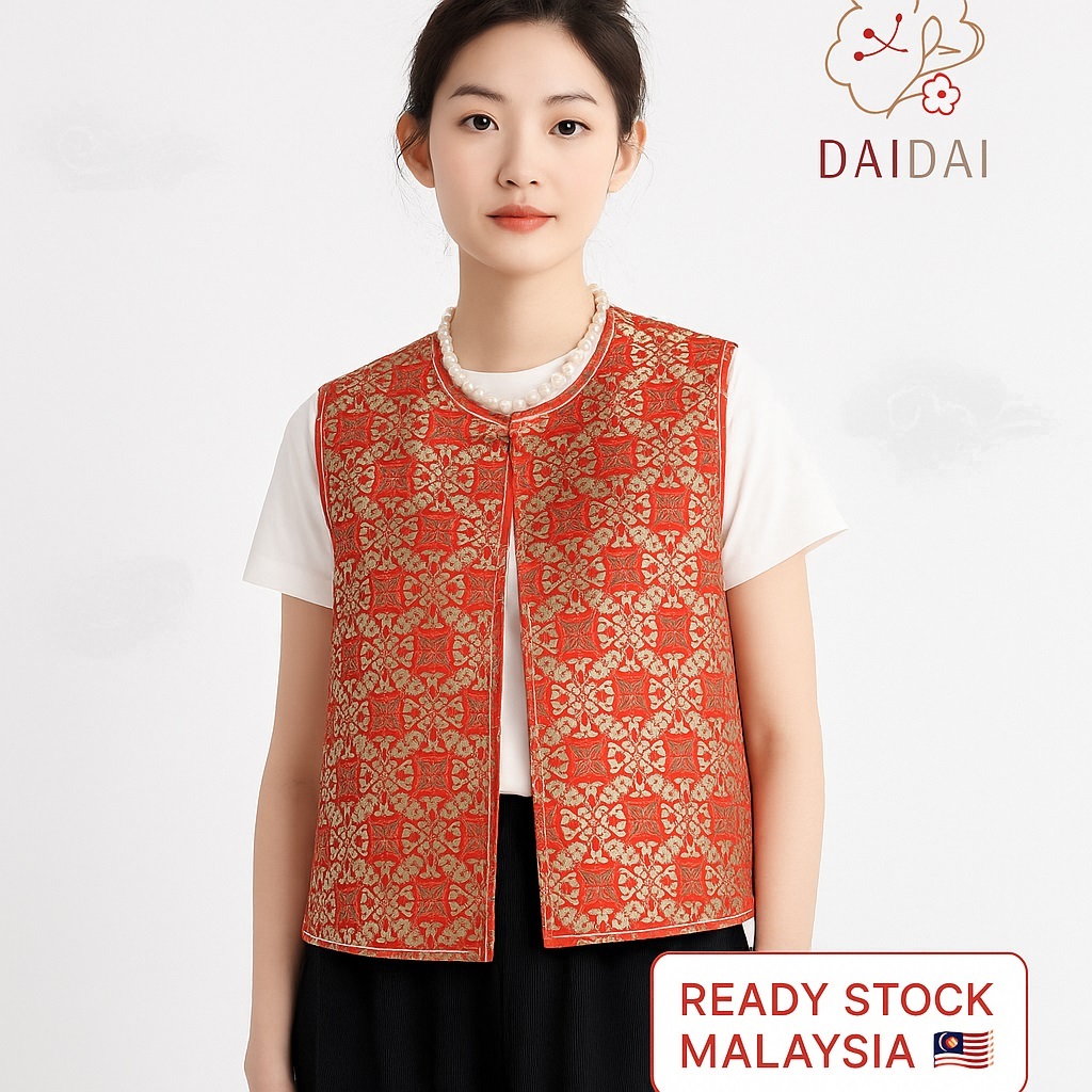 daidai (Ship from Malaysia) Women Red Retro Vest Chinese Style ...