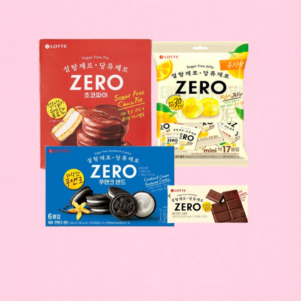 LOTTE Korean Zero Sugar Free Snack Series Mild Chocolate Citrus Yuja Jelly Cookies & Cream Sand ...