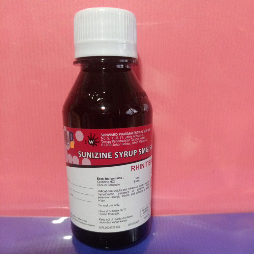 Sunizine Syrup 5MG/5ML 120ml Cetirizine HCI treat Running nose ...