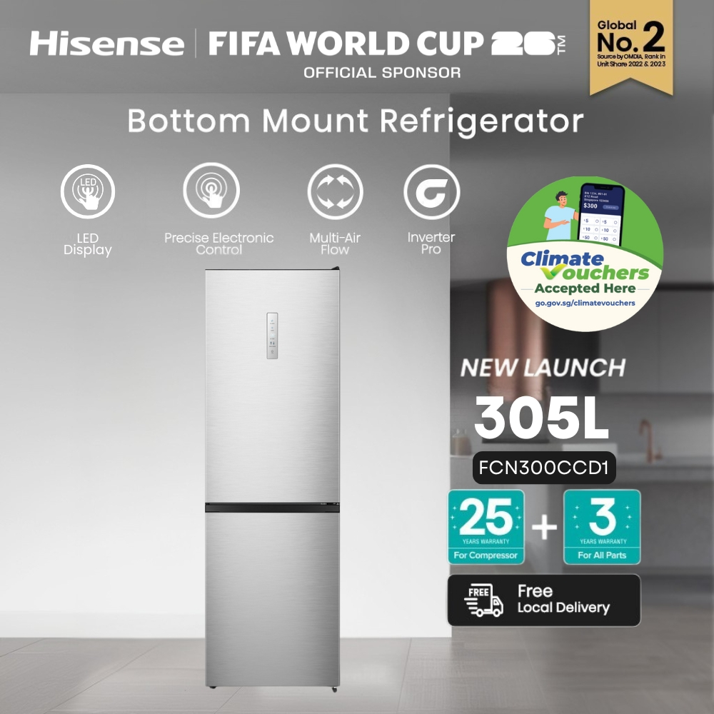 Hisense 305L Bottom Mount Refrigerator, FCN300CCD1 | Shopee Singapore