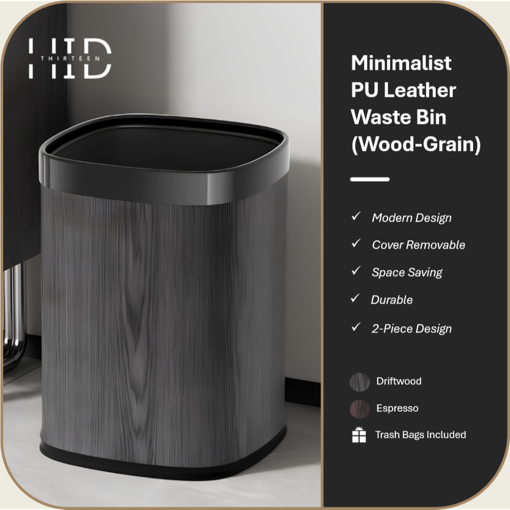 [SG STOCK] Minimalist PU-Leather Wrap Waste Bin Wood-Grain Design ...