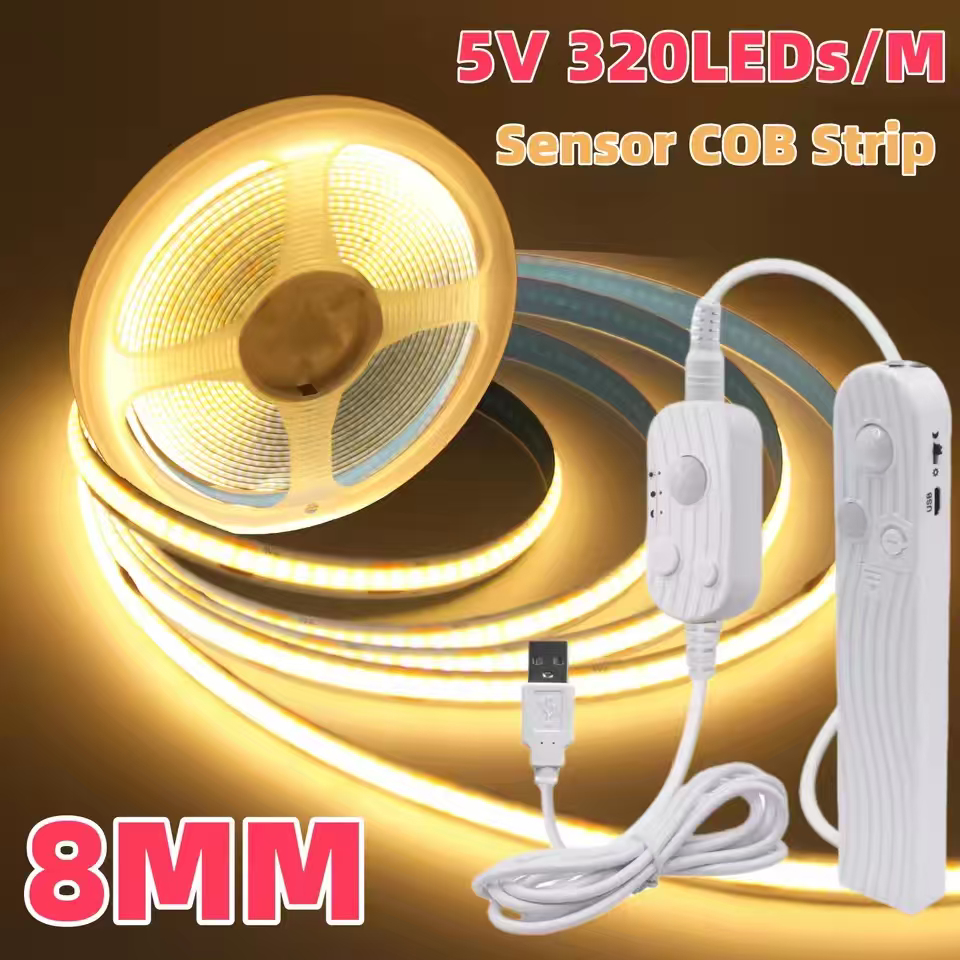 5V USB LED PIR Wireless Motion Sensor LED COB Strip Light 1M/3M/5M ...