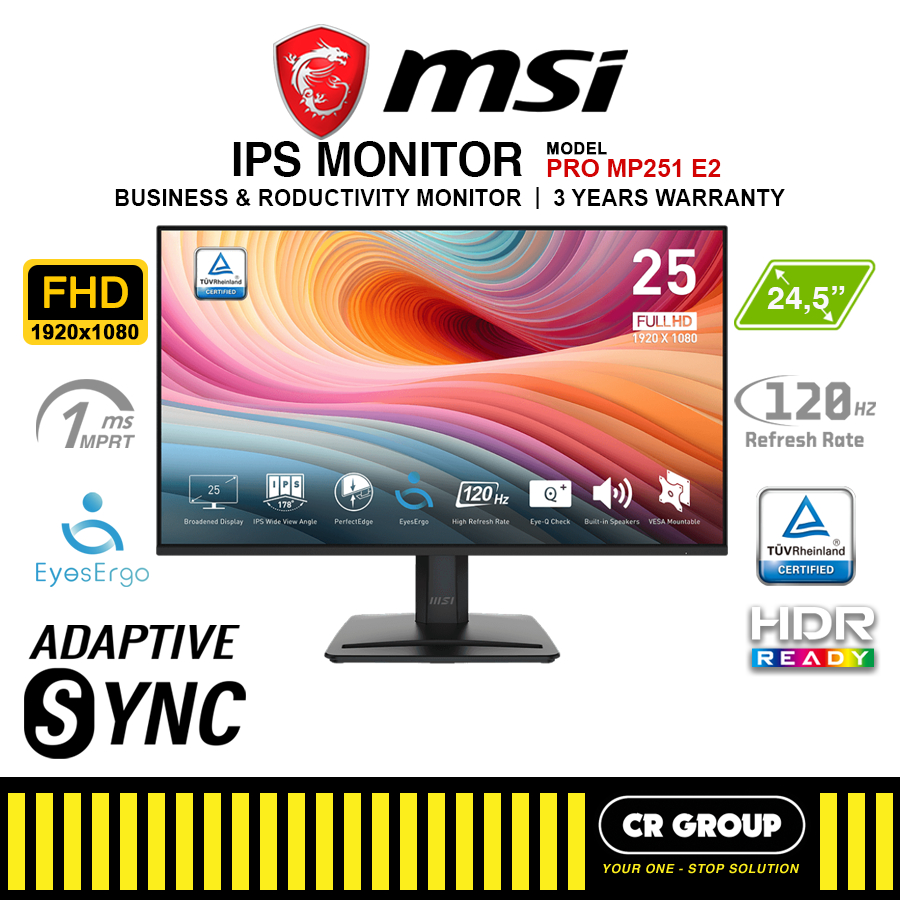 MSI PRO MP251 E2 24.5-inch FHD 120Hz IPS Business Productivity Monitor ...