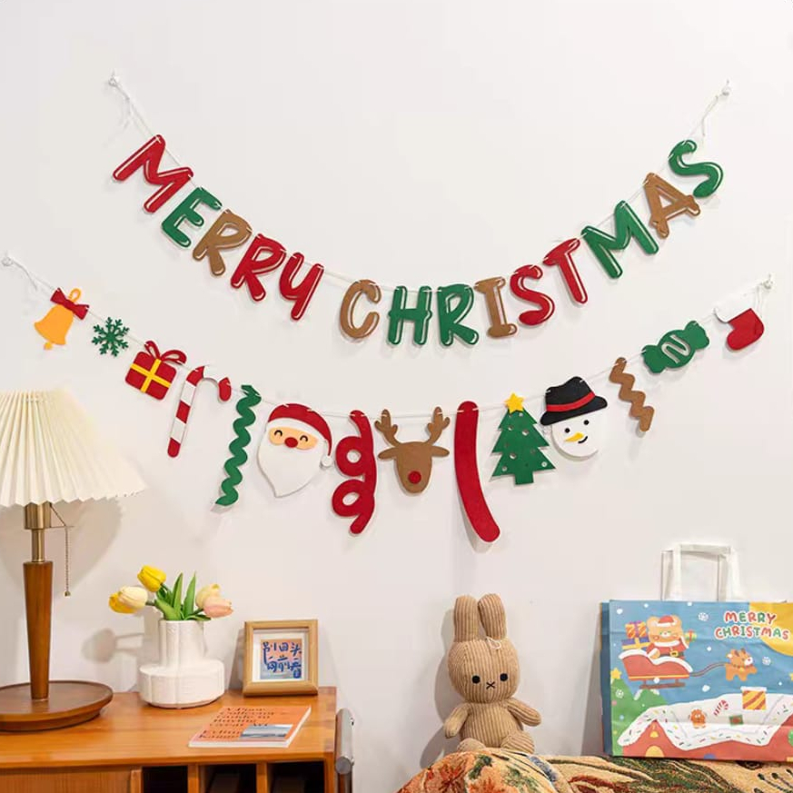 Merry Christmas Banner – Santa, Reindeer, Tree, Gingerbread | Shopee ...