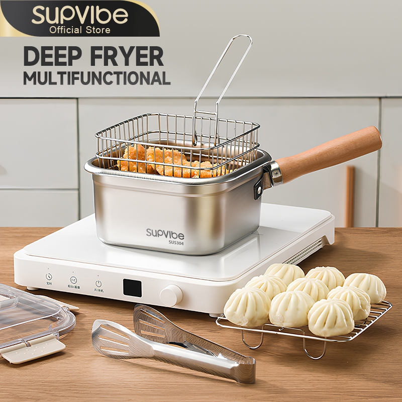 SUPVIBE Stainless Steel Fry Pot Home Tempura Fryer Oil Storage ...