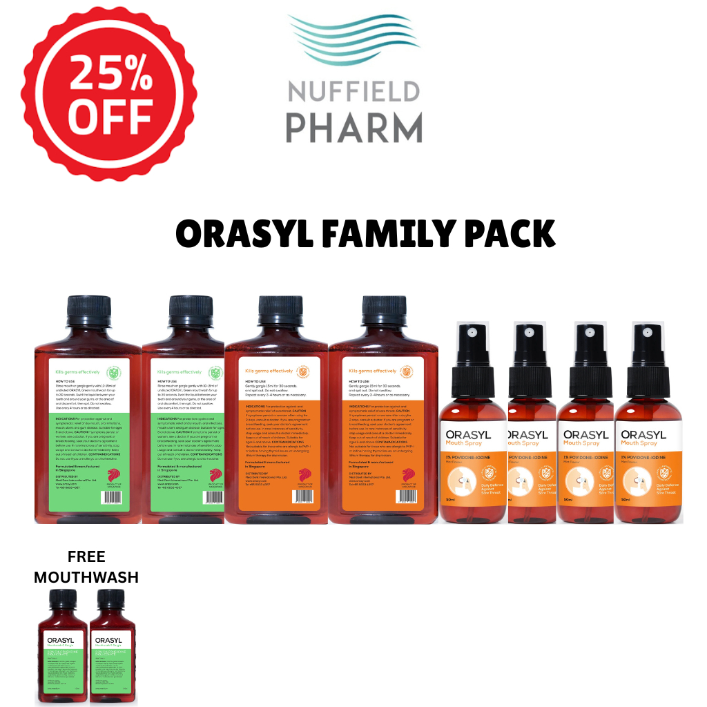 Orasyl Family Pack-4 Orasyl 50ml Spray + 2 Orasyl 250ml Orange & Green ...