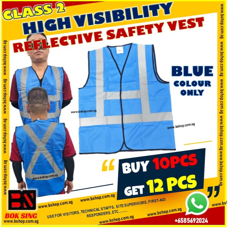 BLUE SAFETY VEST/ CLASS 2 REFLECTIVE BLUE SAFETY VEST/ VISITOR SAFETY ...