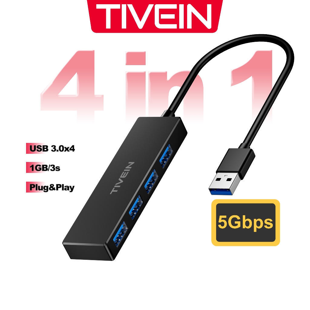 [2 YEARS WARRANTY] TIVEIN USB 3.0 A Hub 4 Port High Speed USB Splitter ...