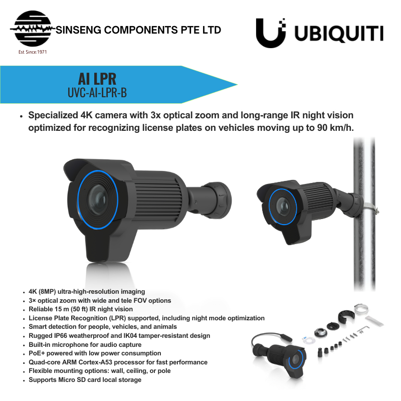 Ubiquiti Unifi Black AI LPR UVC-AI-LPR-B 4K Smart Security Camera LPR IR Night Vision 3× Optical ...