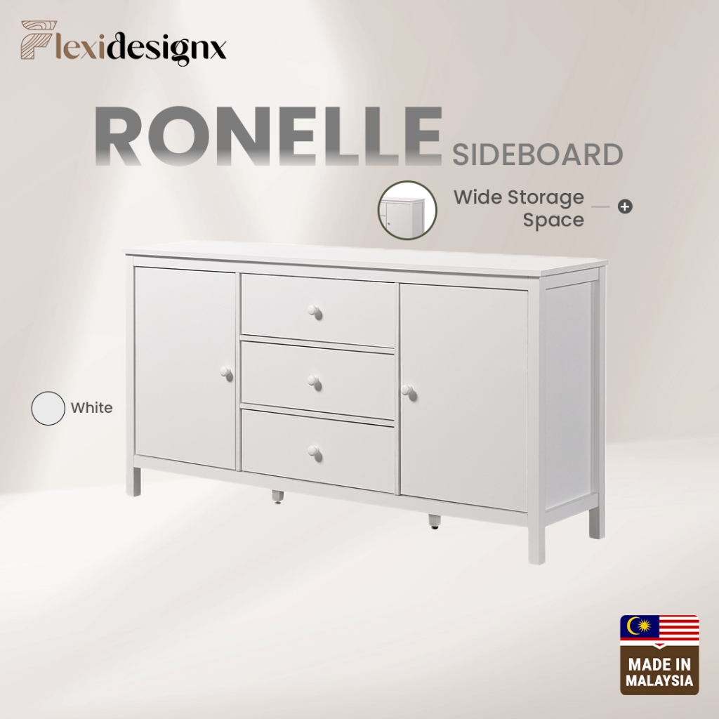 Flexidesignx Sideboard White Drawer Cabinet Console Storage Cabinet ...