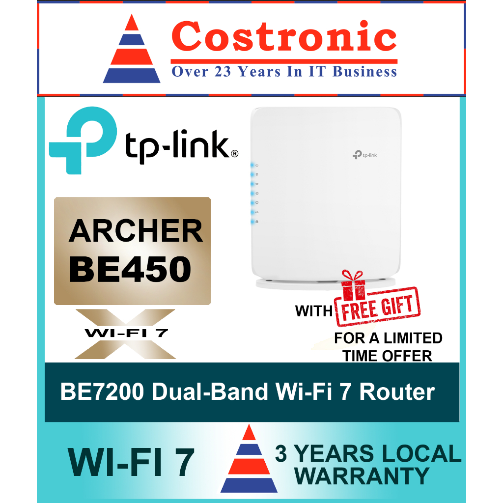 TP-Link Archer BE450 BE7200 Dual-Band Wi-Fi 7 Router with 10G/2.5G ...