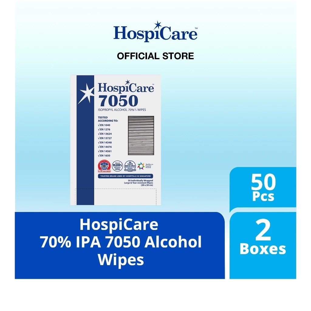 HospiCare 70% IPA 7050 Alcohol Wipes 50pcs X 2 boxes | Shopee Singapore