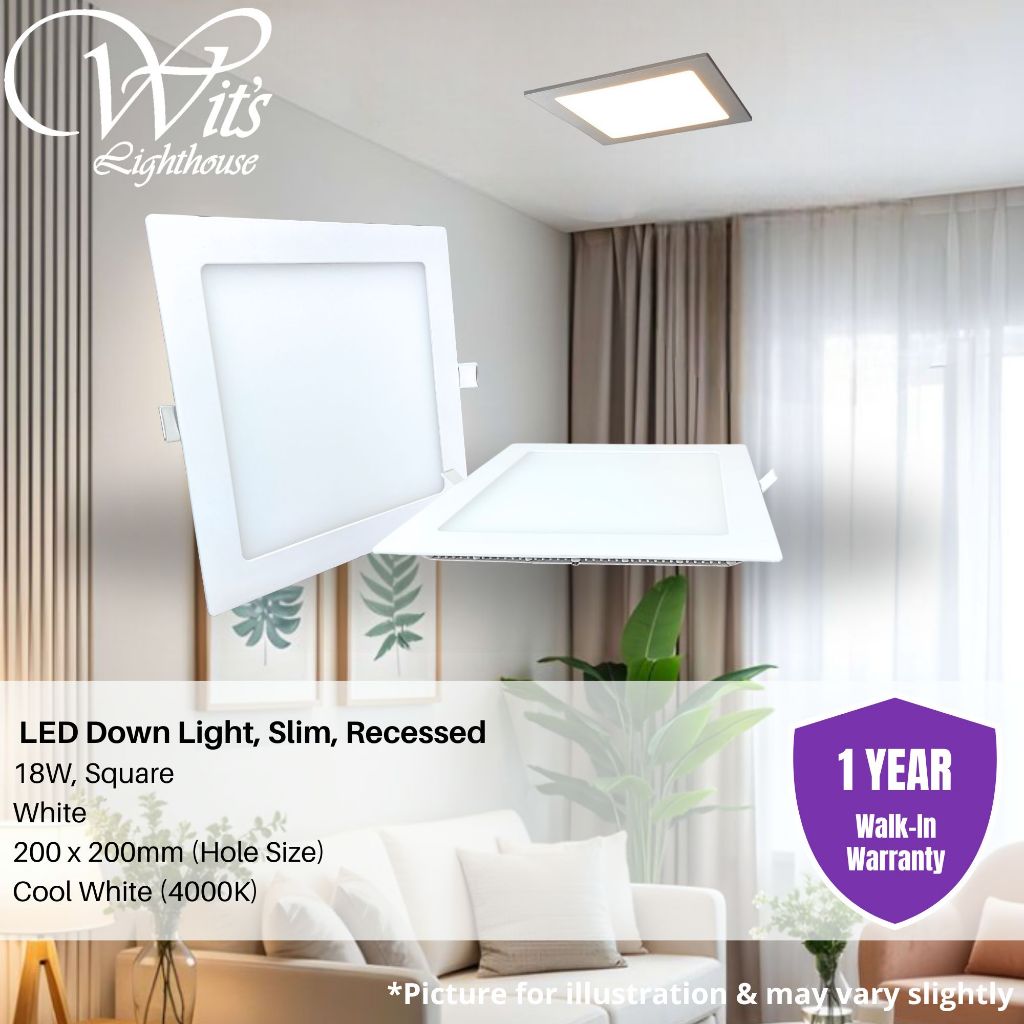 Slim LED Downlight Panel Light 18W Square Recessed Cool White (4000K ...